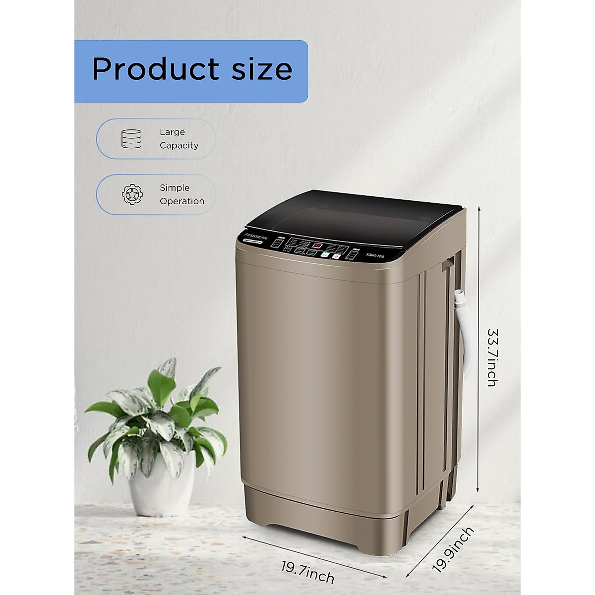 F.W.WOOLWORTHS 17.7 lbs Full-Automatic Washing Machine with LED Display, Laundry Washer with Drain Pump, 10 Wash Programs 8 Water Levels Washer & Spinner for Home, Apartment, Dorms, Gold