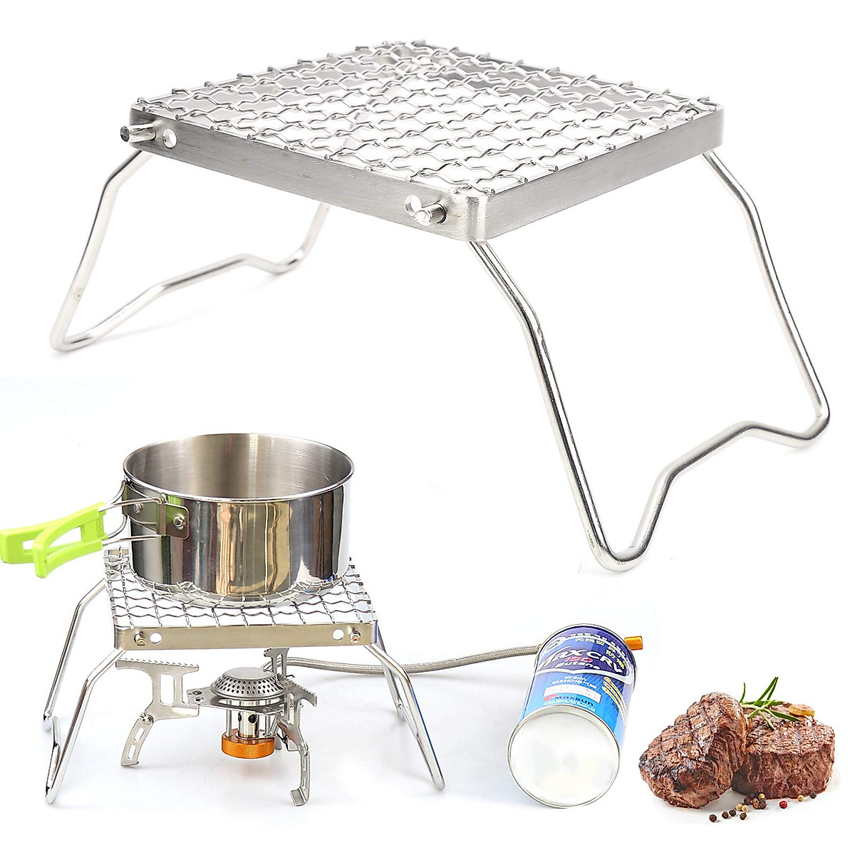 Barbecue Grill, Heavy Duty Portable with Legs Campfire Grill, with Carrying Bag for Backpacking Hiking