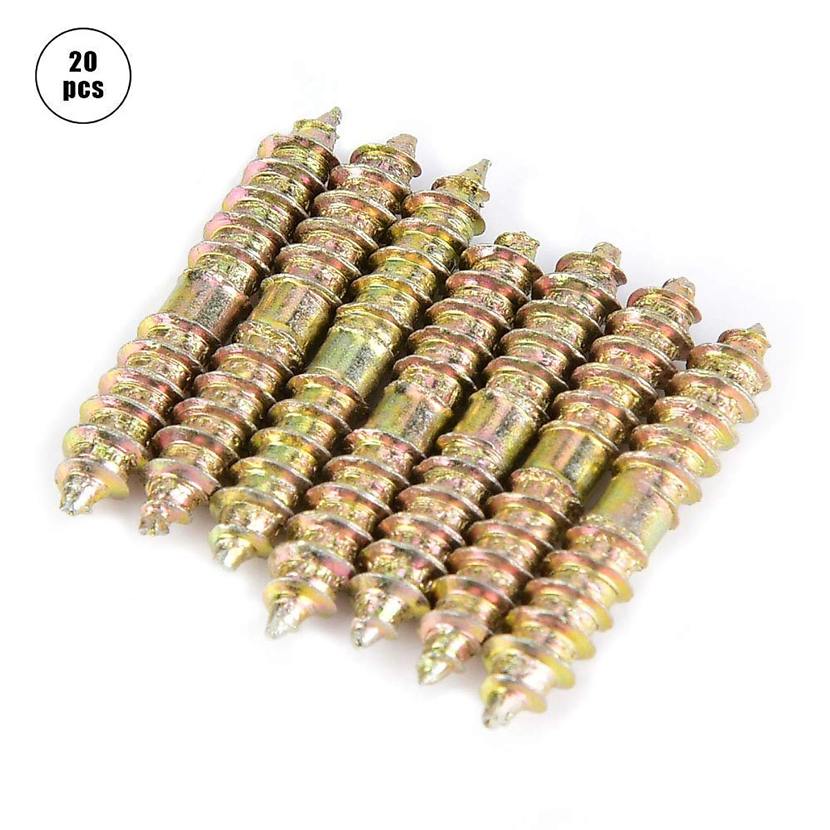 20Pcs 5x30mm Dowel Screw, Iron Double Ended Screw Zinc Plating Self-Tapping Thread Screw for Industrial Woodworking