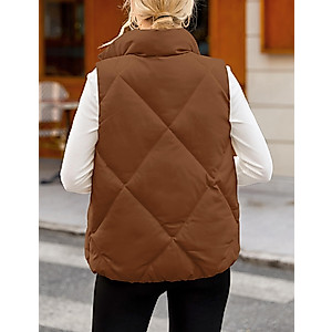 MEROKEETY Womens Puffer Vest Sleeveless Zip Up Quilted Coat Lightweight Stand Collar Gilet Jacket With Pockets Brown Medium