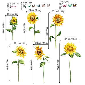 decalmile Large Sunflower Wall Decals Garden Flower Butterfly Wall Stickers Bedroom Living Room Home Office Background Wall Decor