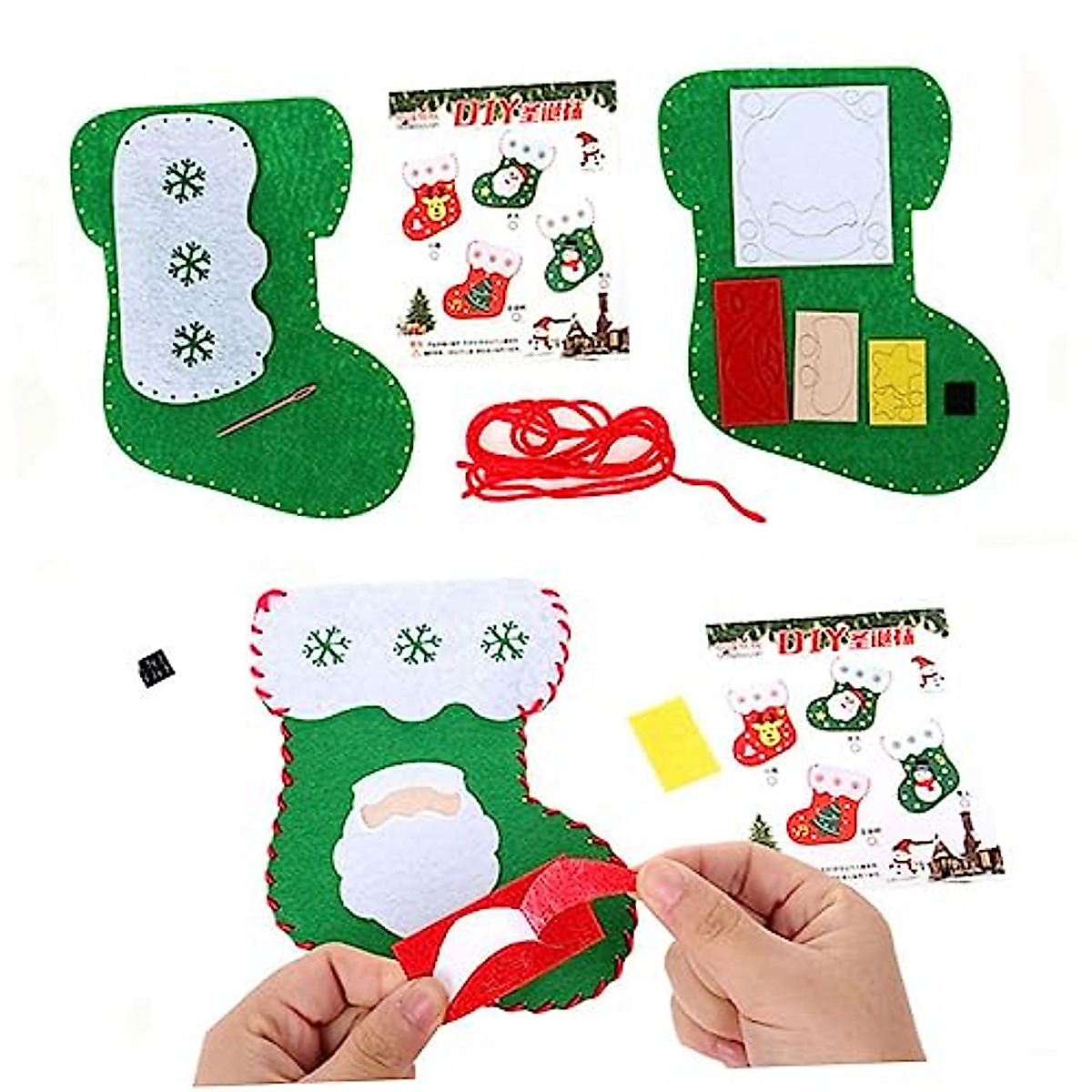 Veemoon Felt Christmas Ornament Kits 6 Pcs Xmas Party Favor Wall Hanging DIY Felt Non-Woven Fabric Hanging Bag Materials Christmas Stocking Making Kit Handmade DIY Materials Kit Suite