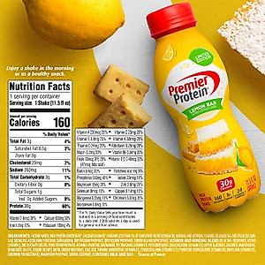 Premier Protein Shake, Limited Edition, Lemon Bar, 30g Protein, 1g Sugar, 24 Vitamins & Minerals, 11.5 oz, 12 Pack