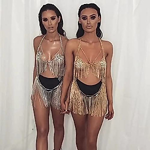 Yixin Women's metal body chain set Indian belly chain Bohemian jewelry bikini Halloween Costume Party (gold) (4001-GOLD)