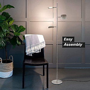 Brightech Tree Floor Lamp for Living Rooms & Offices, Dimmable Standing Lamp for Bedroom Reading, LED Spotlight Floor Lamp, Tall Lamp with Adjustable Panels for Minimal Space Use - Satin Nickel