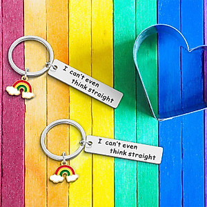 Sasylvia 2 Pcs Gay Pride Gifts Funny Gay Keychain LGBTQ Accessories Rainbow Keychain LGBT Jewelry I Can't Even Think Straight Keychain with Rainbow Charm for Lesbian Gay Christmas Birthday Stuff
