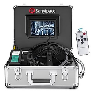Sanyipace Sewer Camera, Remote Control, 1080P FHD, Zoom in, 100FT/30M, Sapphire Lens, Battery Level Display, 12 Adjustable White LEDs, 7'' LCD Screen, Plumbing Drain Camera, 16GB Card, Battery Powered