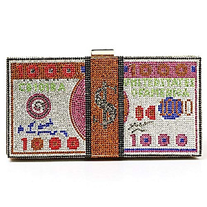 Clutch Purse for Women Cash Money Purse Rhinestone Handbags Evening Clutch Box Bag with Detachable Chain Strap (Green)