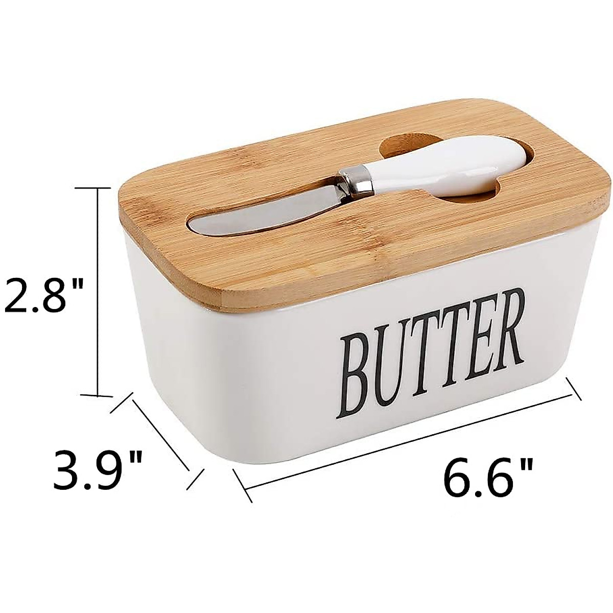 CHILDHOOD Large Butter Dish - Ceramic Butter Dish with Lid and Knife, Butter Container Double Silicone Seals, Good Kitchen Gift (White)