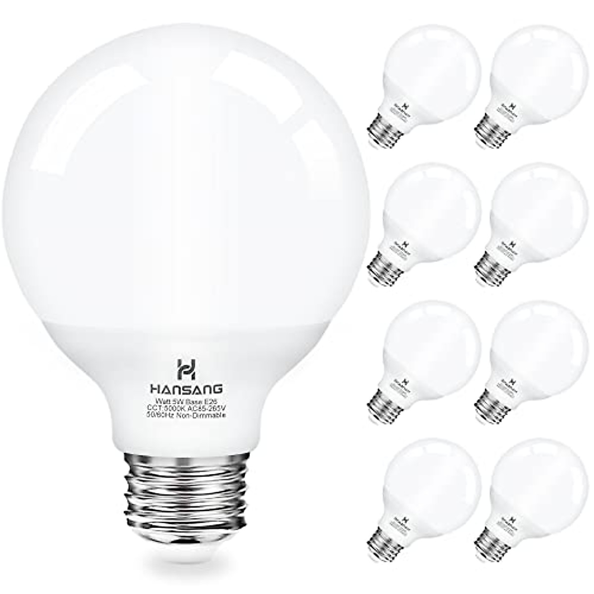 hansang Vanity Light Bulb 5000K Daylight 8 Pack G25 LED Globe Light Bulb for Bathroom Vanity Mirror Decorative,E26 Medium Base, 5W 60W Incandescent Equivalent,500LM,Non-dimmable
