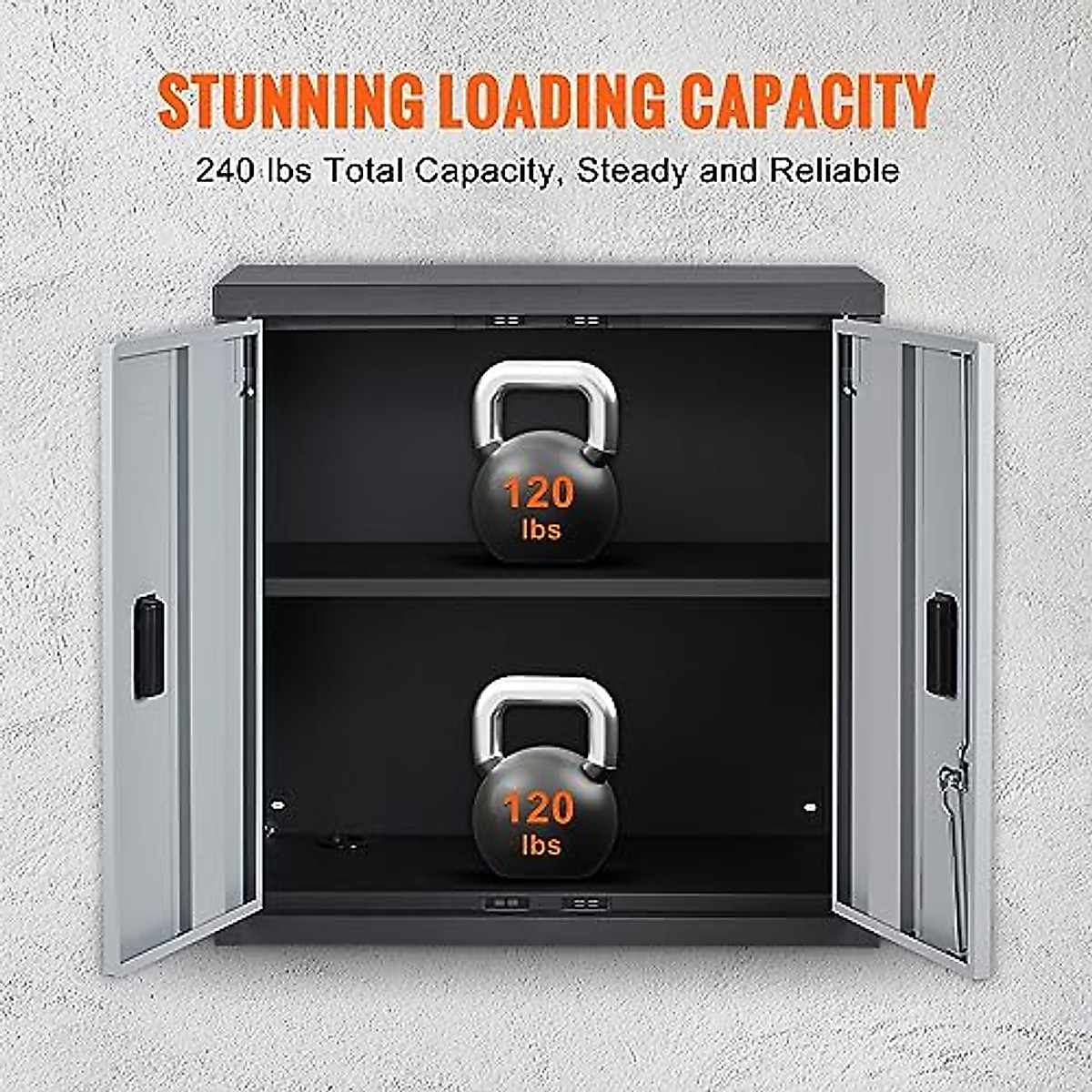 VEVOR Metal Garage Locker Mounted 26" Small Tool Chest 240 LBS Loading Capacity Adjustable Shelf Magnetic Door File for Warehouse Office Home Black