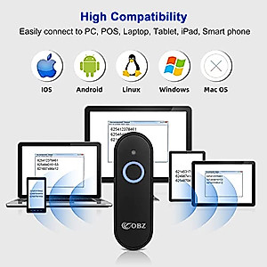 Mini 2D Wireless Barcode Scanner 2.4G Wireless & Bluetooth Barcode Scanner, Portable 1D 2D QR Code Scanner Work with iOS Android iPhone iPad Tablet Windows PC POS for Store Warehouse Inventory Library