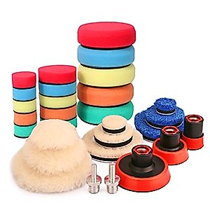 Makitoyo 29 Piece Drill Buffing & Detail Polishing Pad Kit 1-inch,2-inch,3-inch with 5/8"-11 Thread Backing pad & Adapters for Car Sanding, Polishing, Waxing, Sealing Glaze