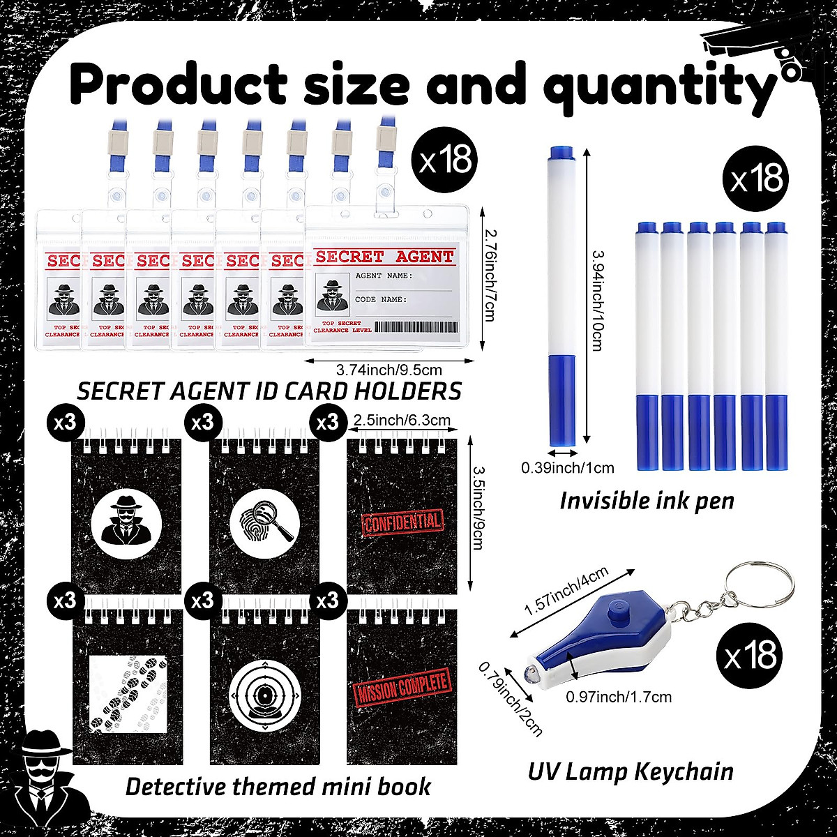 Qilery 72 Pcs Detective Spy Party Favors Include Mini Spiral Notebooks Flashlights With Keychain Invisible UV Light Pens ID Card Holders for Escape Room Birthday Party Supplies Decorations