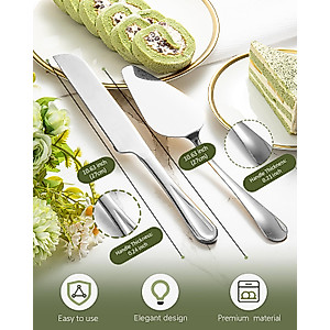 FTAKRY 2-Piece Premium Cake Cutting Set, Exquisite Knife and Server with Serrated Design, Includes Cake Knife and Pie Spatula for Pastry, Pizza and Desserts (Silver)