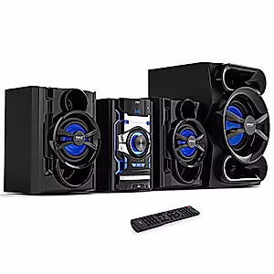 3-Piece Wireless Bluetooth Stereo System - 1000 Watt DVD Shelf System for Home with DVD Player, MP3, USB, FM Radio, Bass Reflex Speaker, and Remote Control, Compact & Portable - PHSKR14