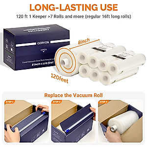 Vacuum Seal Bags, 8'' x 120' Food Vacuum Sealer Roll Keeper with Cutter for Food Saver, GERYON, Seal a Meal Vacuum Sealer Machine, Ideal for Food Storage/Meal Prep/Sous Vide