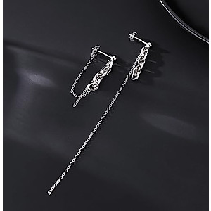 SLUYNZ 925 Sterling Silver Chain Dangle Earrings for Women Asymmetric Tassel Earrings (A-Silver)
