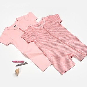 Teach Leanbh Baby Boys or Girls 2 Pack Pajamas Cotton Short Sleeve Zipper Romper Jumpsuits Sleep and Play 3-24 Months (Green, 18-24 Months)