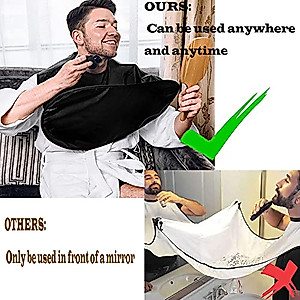 Beard Bib Beard Apron Hair Catcher for Men Shaving & Trimming Clothes, Non-Stick Beard Cape Grooming Cloth, Waterproof, Gifts for Dad Husband Includes Wooden Pocket Beard Comb,1 size Fits All (Black)