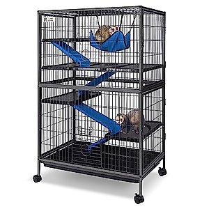 50" H 4 Tier Steel Plastic Deluxe Small Animal Pet Cage Kit for Guinea Pig Ferret Little Rabbit with Wheels Brakes Hammock Removable Tray and Ladder with Flannel