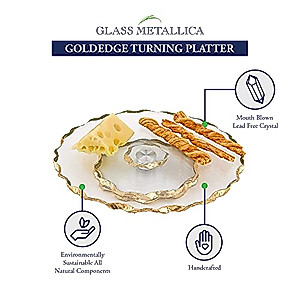 Badash Goldedge Rotating Glass Platter - 13" Hand-Decorated Chiseled Edge Round Lazy Susan Tray for Cake, Pastry, Cookies, Pie - Food-Safe & Great for Entertaining