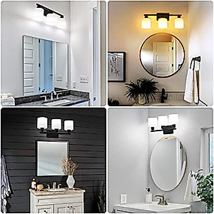Dekang 3-Light Bathroom Vanity Light Fixtures Over Mirror, Modern Anti-Rust Black Wall Sconces for Bedroom, Living Room, Decor Milky White Glass Shades, E26 Standard Base, Bulbs Not Included