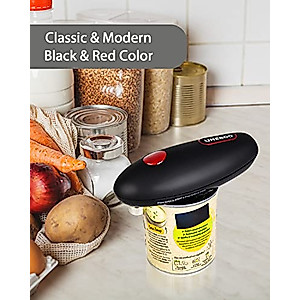 Electric Can Opener for Kitchen- Hand Held Automatic Can Opener with Smooth Edge, Portable and Battery Operated, Can Opener for Seniors with Arthritis, Easy One Touch to Open Any Size Cans, Black