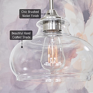 Kira Home Harlow 9" Modern Industrial Farmhouse/Schoolhouse/Rustic Pendant Light with Clear Glass Shade, Adjustable Hanging Height, Brushed Nickel Finish