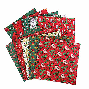 10PCS Christmas Cotton Fabric Bundles 10" x 10" Printed Pre-Cut Squares Sheets Fabric for Patchwork Sewing DIY Crafting Quilting Fabric
