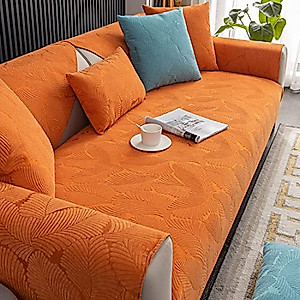 Tufted Chenille Sofa Couch Covers Palm Leaf Sectional Couch Covers Sofa Slipcover for Dogs Cats Pet Love Seat Recliner Leather L Shaped,Armrest Backrest Cover(Orange,43"x94")