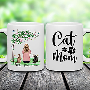 WHIDOBE Personalized Cat Mug (2 Cats) Custom 11oz, 15oz Coffee Mug for Cat Lover with Cat Owner's Avatar, Kitten, Names - Gifts for Women, Gift for Her, Customized Mug Gift for Cat Mom - Cat Mom