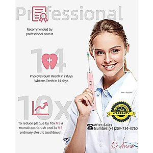 7AM2M Sonic Electric Toothbrush with 6 Brush Heads for Adults and Kids, One Charge for 90 Days, Wireless Fast Charge, 5 Modes with 2 Minutes Built in Smart Timer, Electric Toothbrushes(Pink)