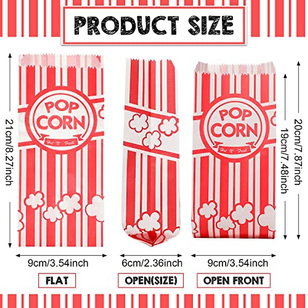 300 Pieces Paper Popcorn Bags 1 Oz Popcorn Container Red and White Concession Stand Supplies Movie Theme Party Supplies Popcorn Holder