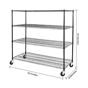 Metal Shelving Unit With Wheels, 4-Tier Wire Shelving, With Four Universal Wheels，Adjustable Support, Freestanding Heavy Duty Metal Wire Storage Shelf Rack For Warehouse, Industrial Or Commercial Etc