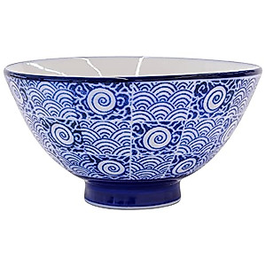 Mino Ware Rice Bowl Set, 4.8 inch, Dragon Design, Indigo Blue, Japanese Ceramic Bowls, 6.8 oz, Set of 2