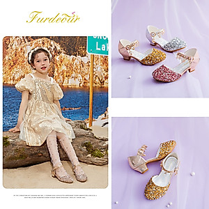Furdeour Girls Sandals Gold Size 2 High Heels Party Little Kid Flower Big Kid Girl Princess Wedding Prom(2902Gold 2)