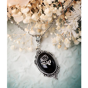 Sacina Gothic Celtic Rose Necklace, Stainless Steel Rose Pendant, Halloween Goth Celtic Jewelry Gift for Women (Black Victorian Rose)