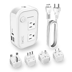 Step Down Power Converter - FOVAL 230W Travel Voltage Converter 220V to 110V International Power Adapter with [Upgraded 18W PD USB-C] 3 USB Ports 2 AC Outlets US to Europe Italy UK AU Plug (White)