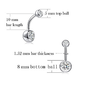 SILBERTALE Belly Button Rings 10mm Sterling Silver Belly Rings Curved Barbell Piercing Navel Rings for Women Men