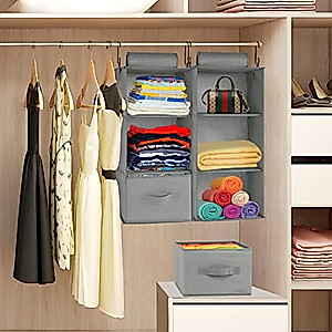Hanging Closet Organizer, 2 Pack Hanging Closet Shelves w/ Drawers, 3-Shelf Foldable Hanging Organizer by 2 Hanging Ways for Closet Wardrobe Rv Dorm Bedroom Nursery Storage, 22.8x11x11in (Gray)