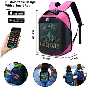 DEYVO Pink Smart LED Backpack, Customizable Laptop Backpack, Travel Laptop Backpack For Adult and College Students. Need Plug in the power bank to use,15.5Inch laptop.18L