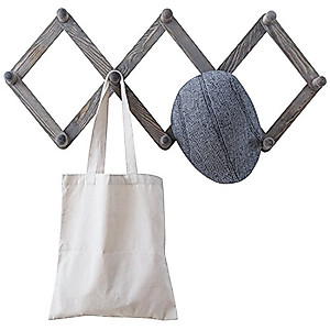 MyGift 10-Hook Rustic Gray Wood Expandable Accordion Peg Coat Rack Hanger