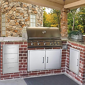Outdoor Kitchen Drawer Stainless Steel 3-Drawer, BBQ Island Built-in Drawer Weatherproof, Flush Mount for Outdoor Kitchen and Grill Station (17"W*30"H*21“D)