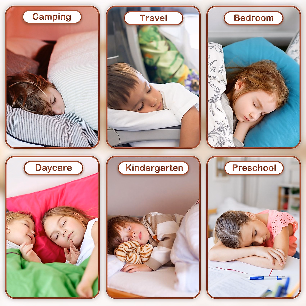 Toddler Nap Mat with Removable Pillow & Minky Blanket, Soft Wool Nap Mat, Rollup Design Kids Sleeping Bag for Daycare Preschool Travel Camping, Large Toddler Sleeping Bag for Boys & Girls, Brown