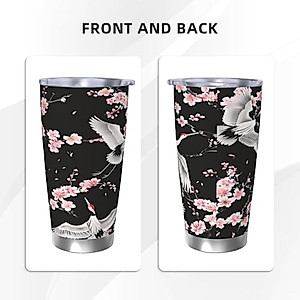 AYCZN Crane 20 OZ Tumbler Stainless Steel Travel Coffee Mug, Cherry Blossom Insulated Water Bottle with Lid Leakproof Thermal Cup