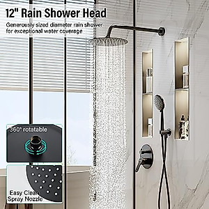 Gabrylly Shower System Black, 12 Inch Shower Faucet Set with Rain Shower Head and Handheld, Rainfall Shower Combo Set with Shower Valve Kit