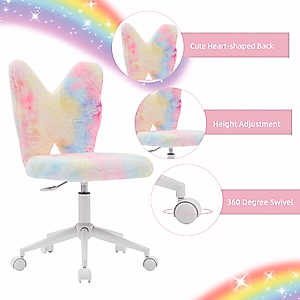 BlissInno Kids Chair, Cute Fuzzy Butterfly Girls Desk Chair, Rolling Study Reading Chair for Girls, Comfy Swivel Computer Chair with Wheels & Back, Adjustable Childrens Vanity Chair for Bedroom
