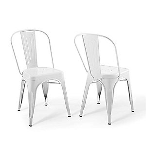 Modway Promenade Industrial Modern Steel Metal Bistro Dining Chairs in White-Set of 2