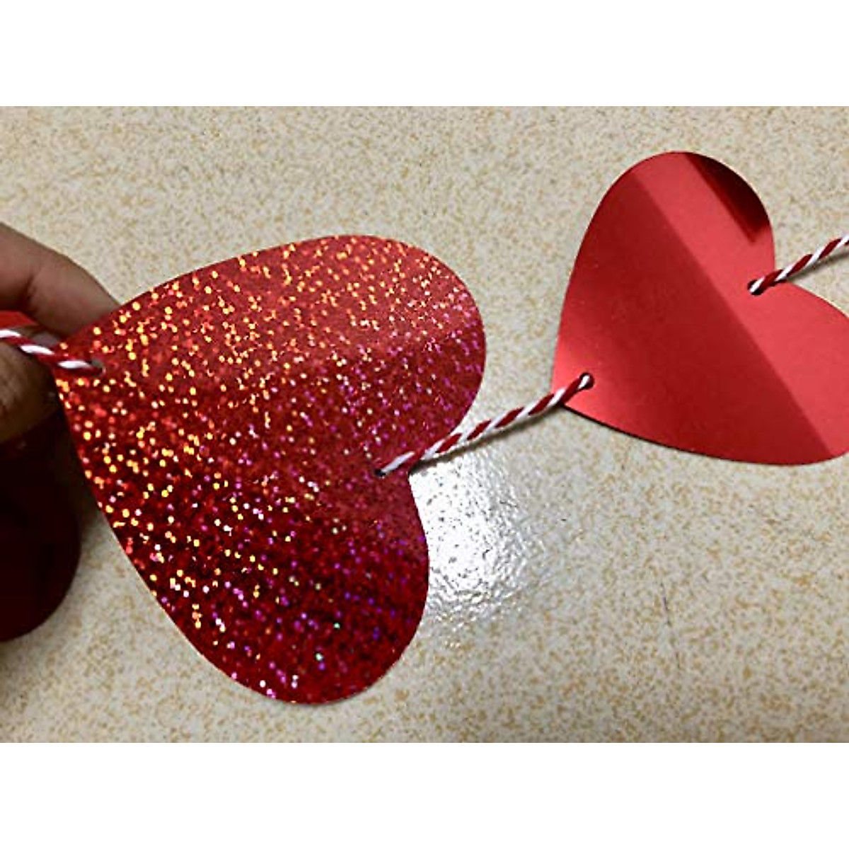 LeeSky 6Pcs Red Valentines Heart Garland Valentines Day Heart Banner Valentines Hanging Hearts Decorations for Happy Valentines Day Decorations